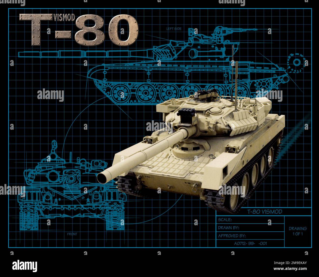 Poster showing blue print drawing of "T-80 VISMOD.". Base: Fort Irwin ...