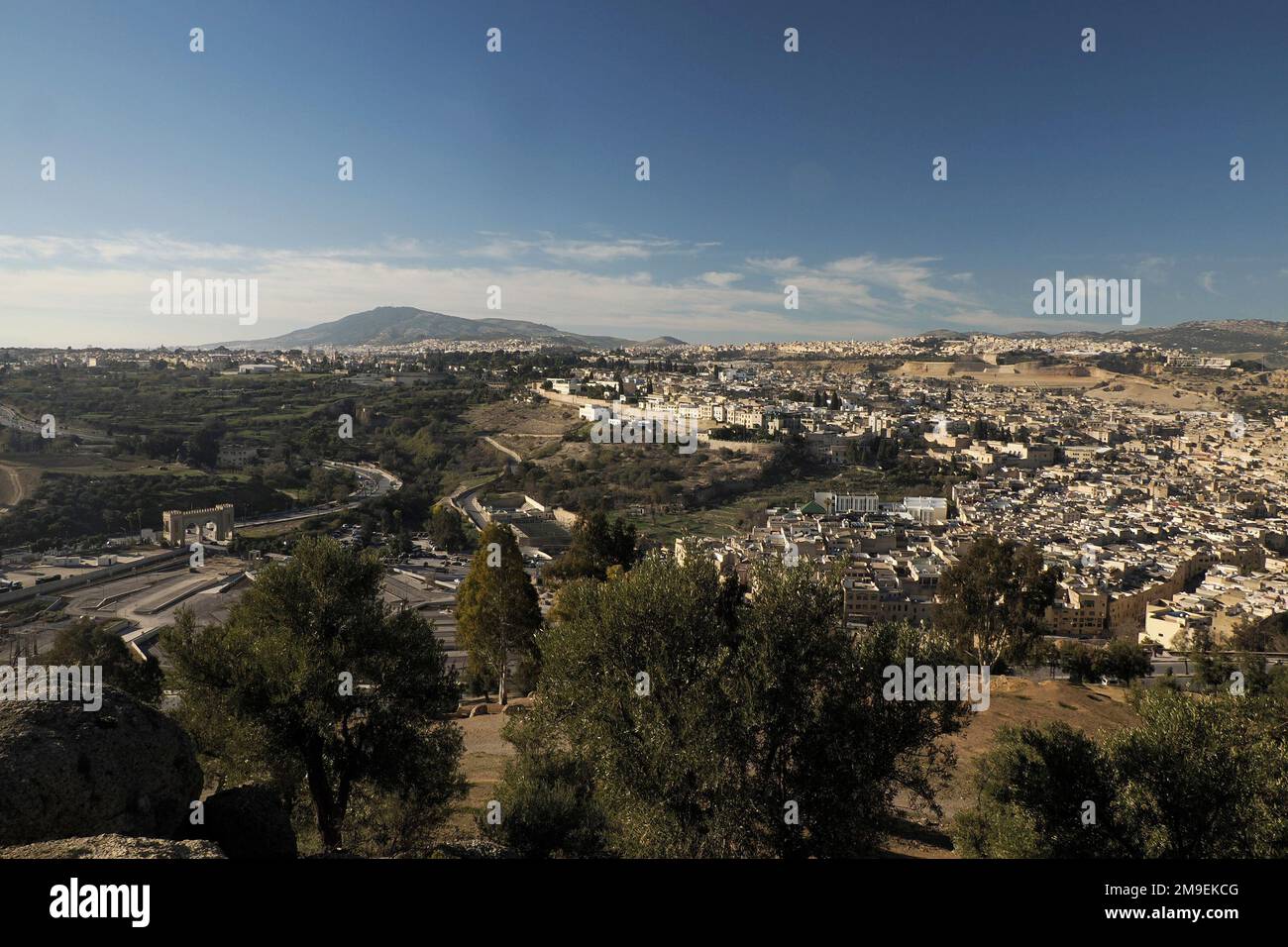 Aerial view of the Fez el Bali medina. Panorama cityscape of the oldest ...