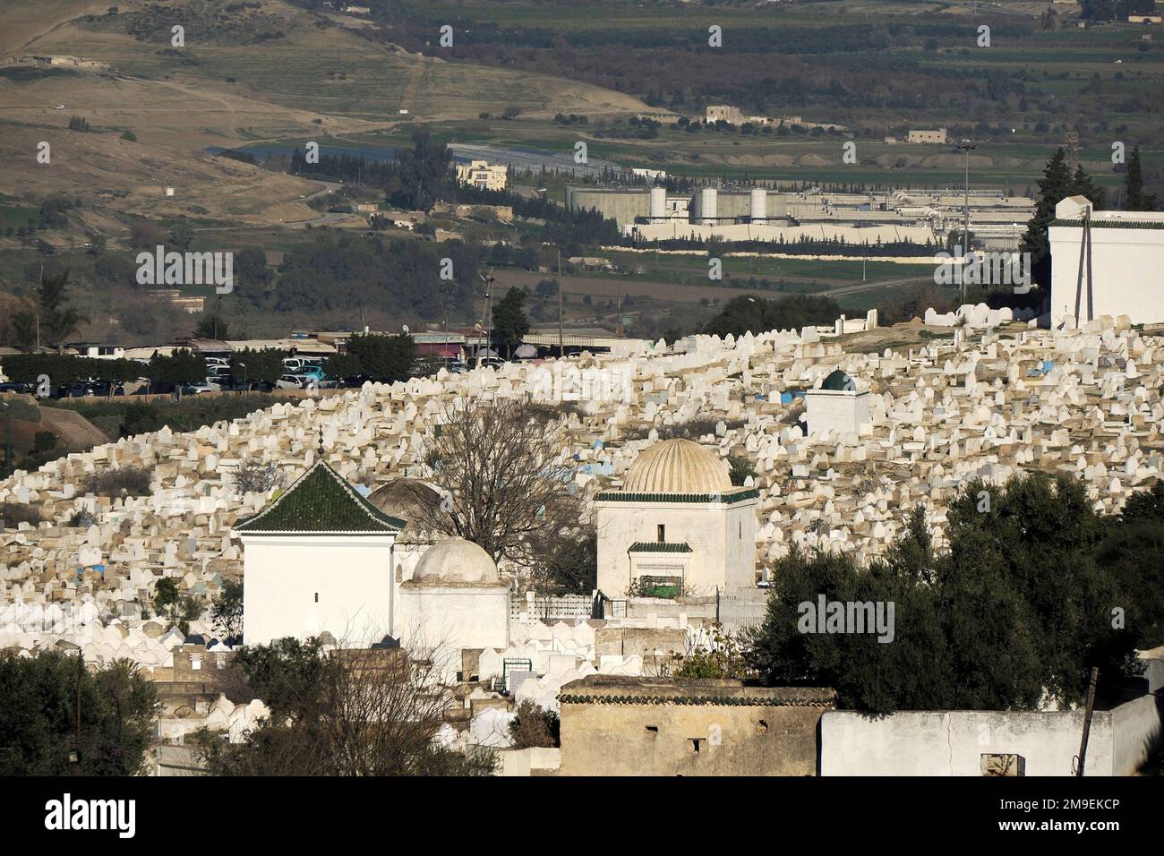 Aerial view of the Fez el Bali medina. Panorama cityscape of the oldest ...