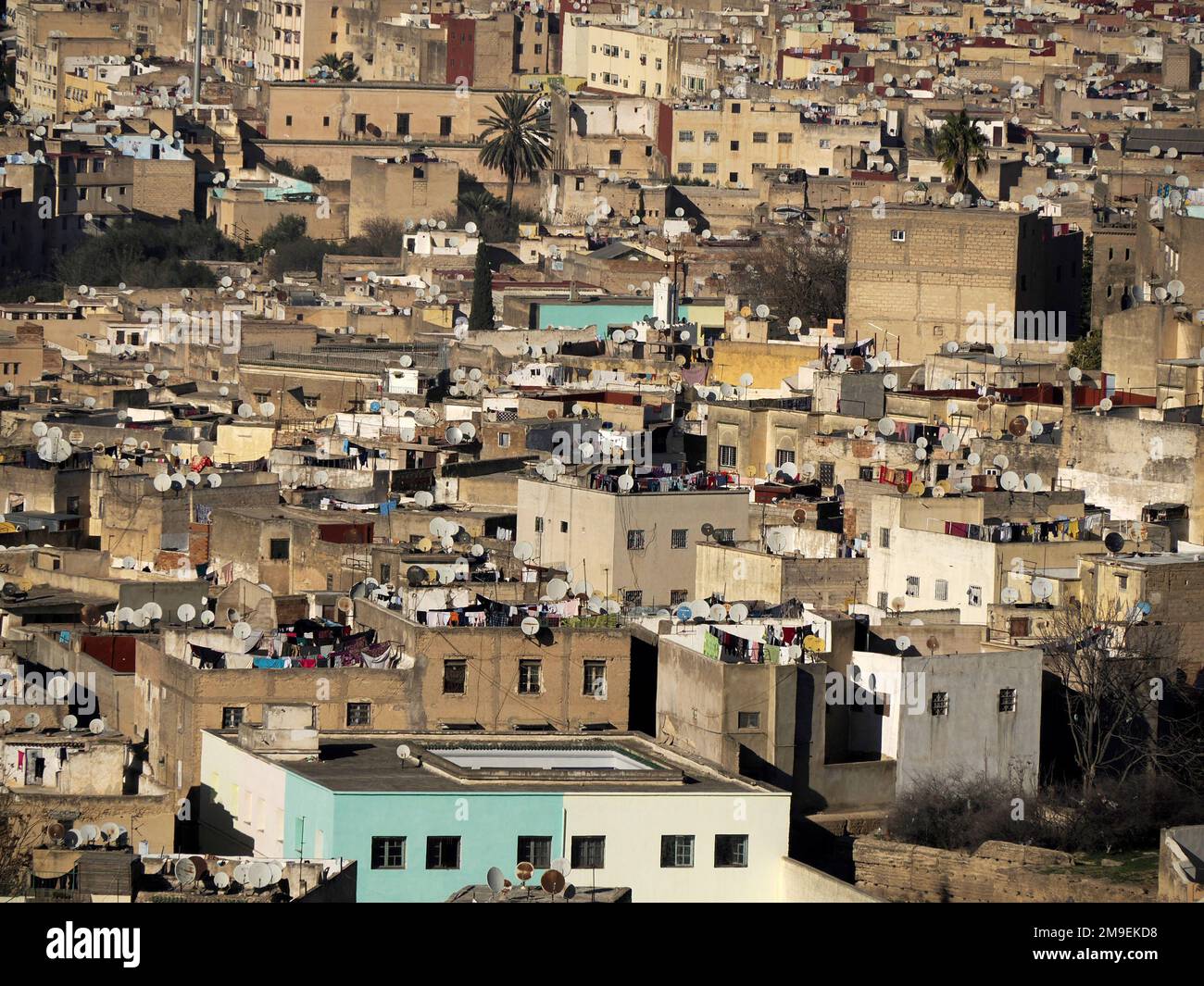 Aerial view of the Fez el Bali medina. Panorama cityscape of the oldest ...