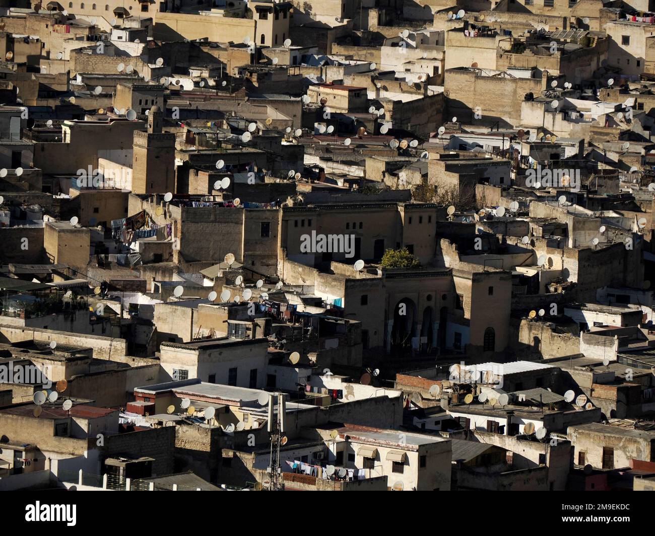 Aerial view of the Fez el Bali medina. Panorama cityscape of the oldest ...
