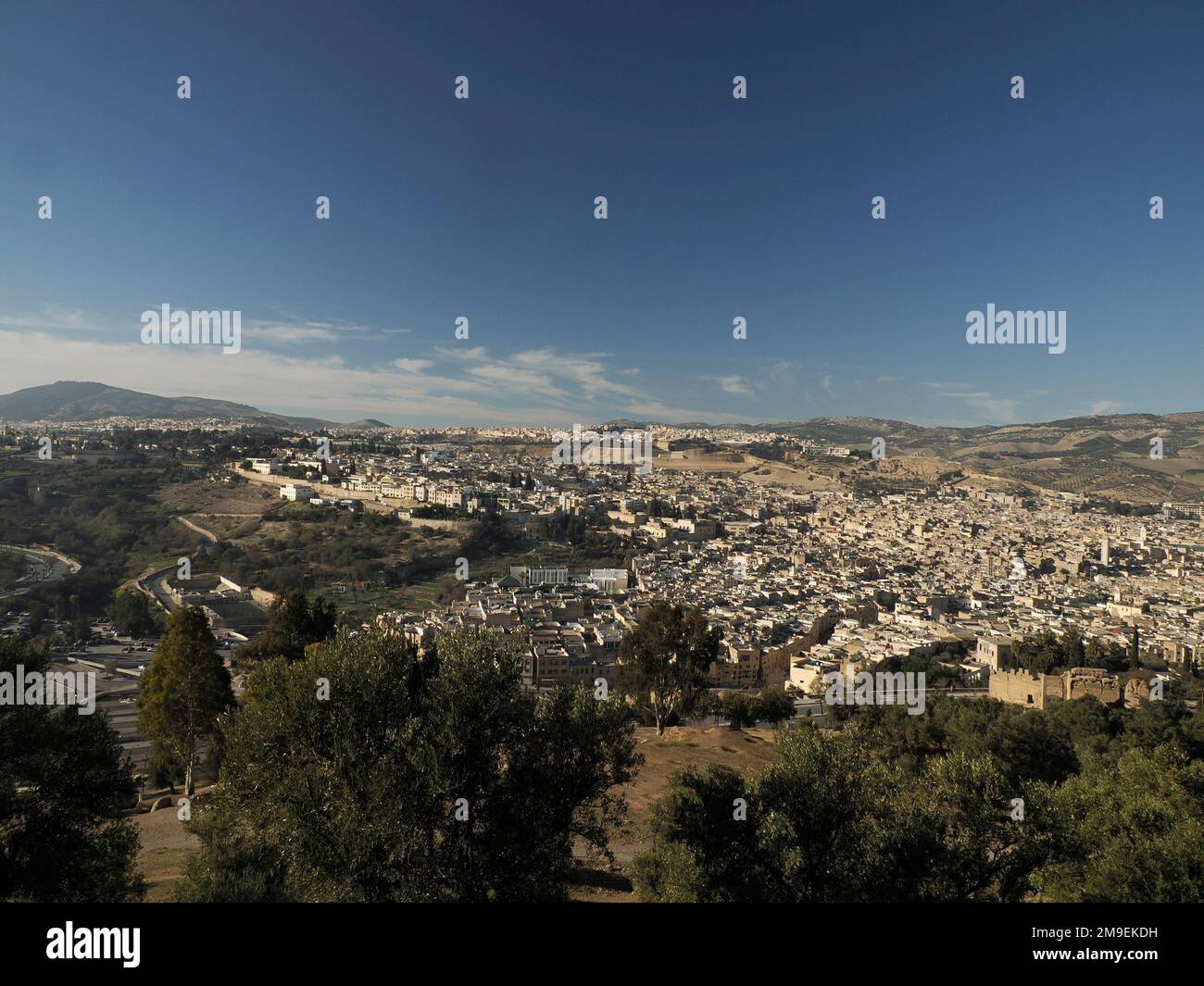 Aerial view of the Fez el Bali medina. Panorama cityscape of the oldest ...