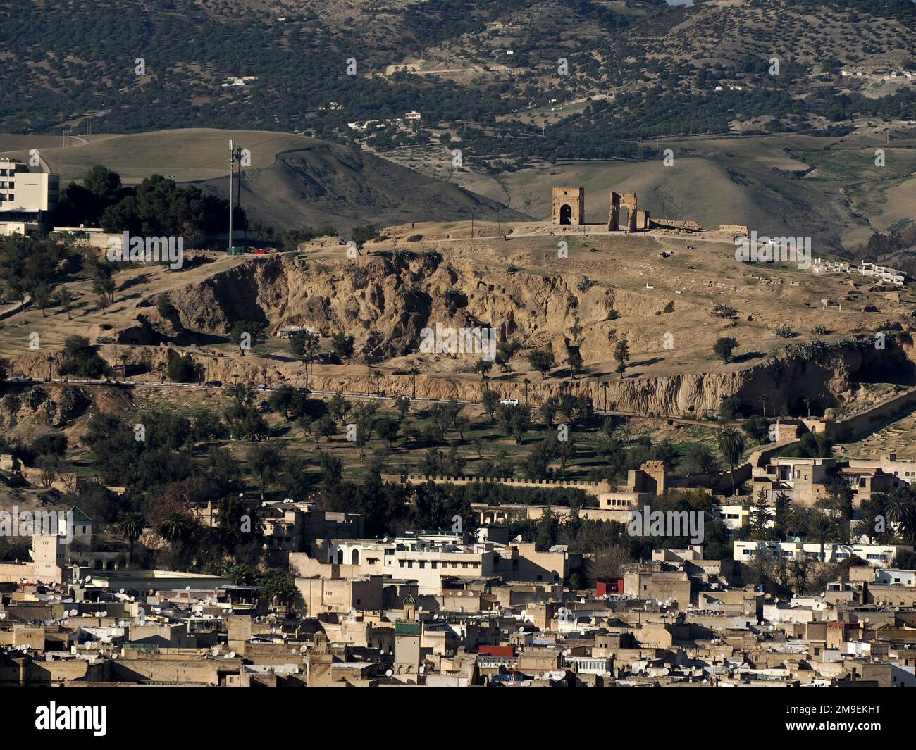 Aerial view of the Fez el Bali medina. Panorama cityscape of the oldest ...