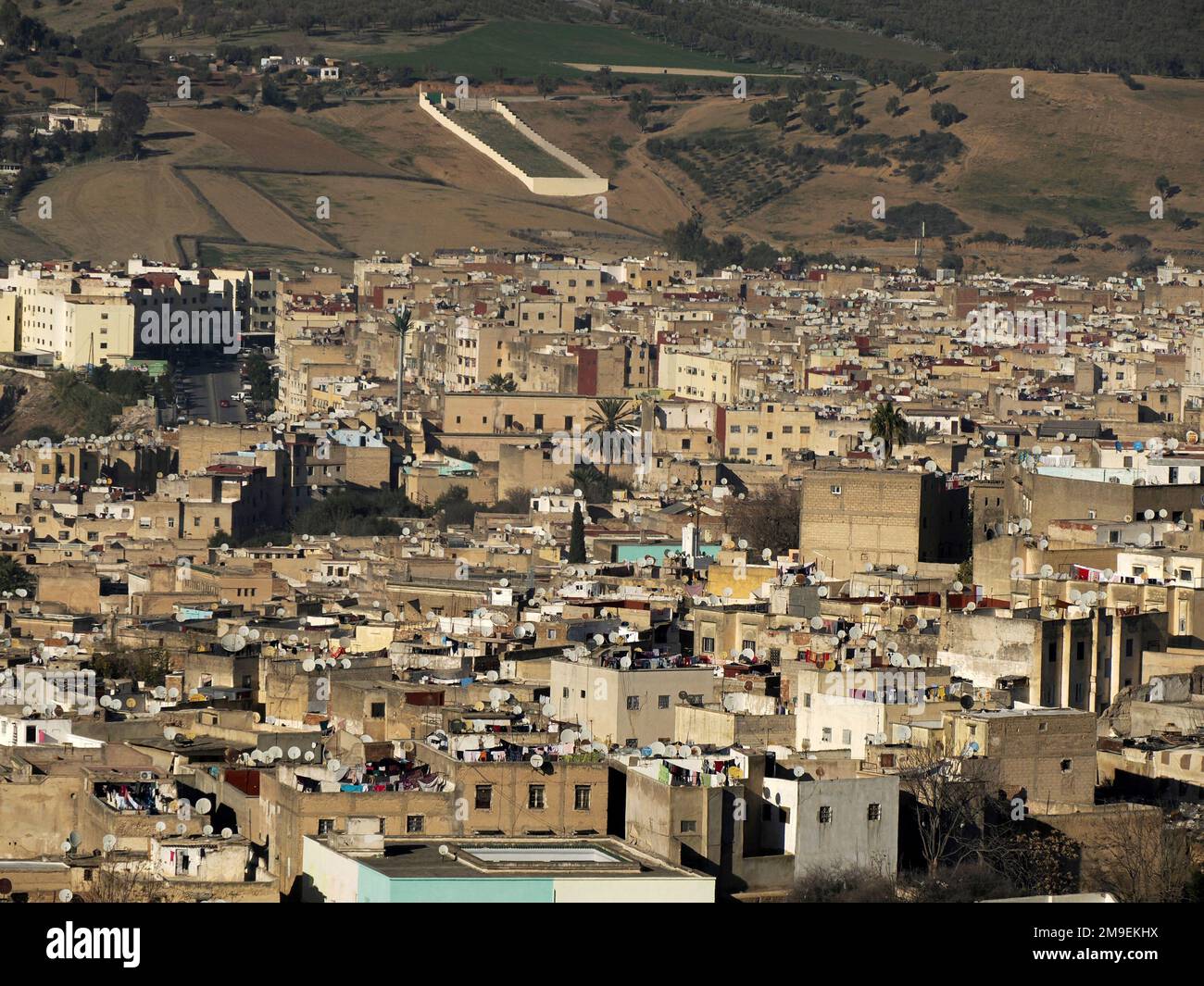 Aerial view of the Fez el Bali medina. Panorama cityscape of the oldest ...