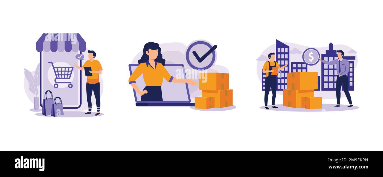 Purchase process. Order processed, complete, cash on delivery, online ...