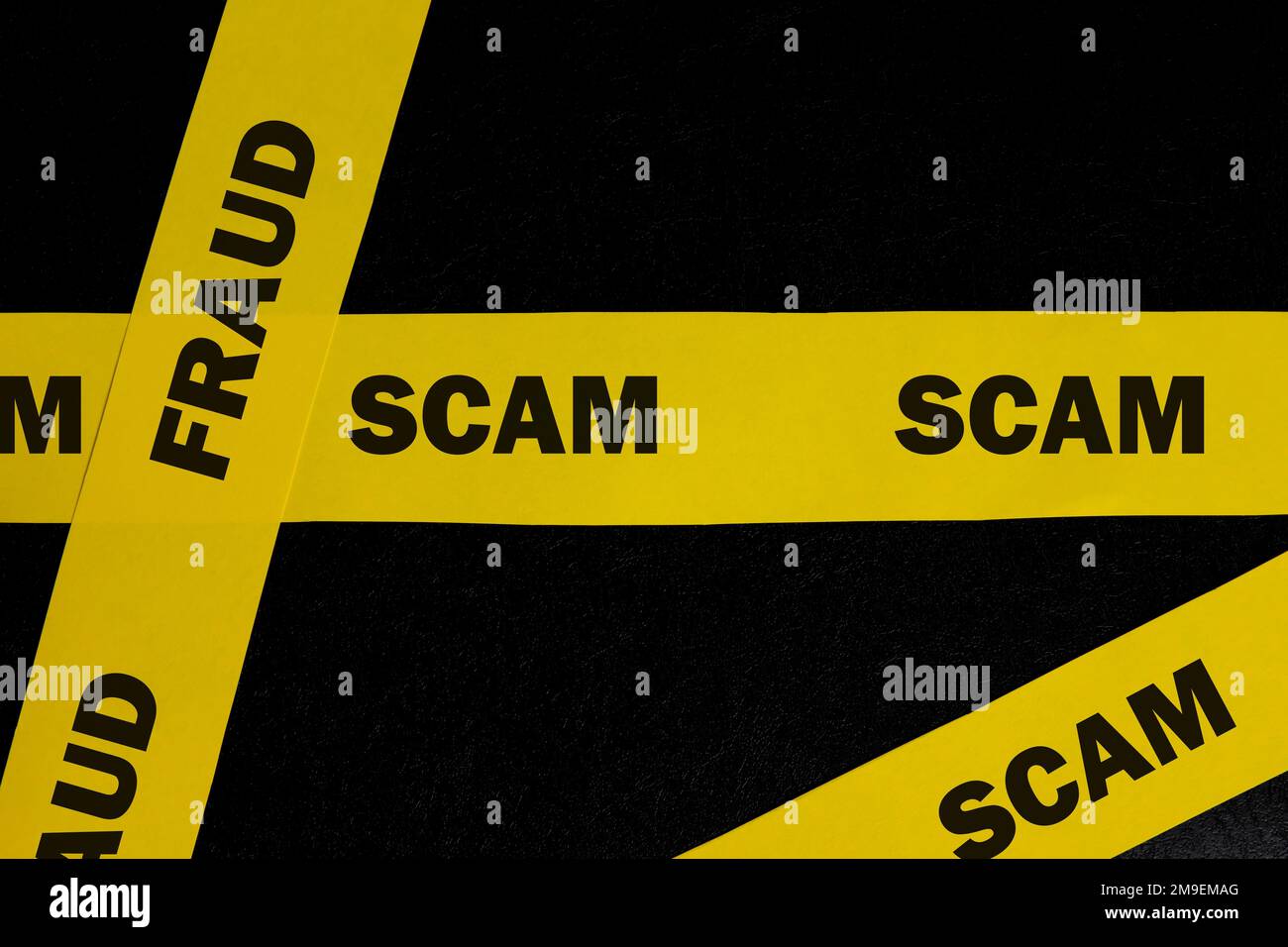 Scam and fraud alert, caution and warning concept. Yellow barricade ...