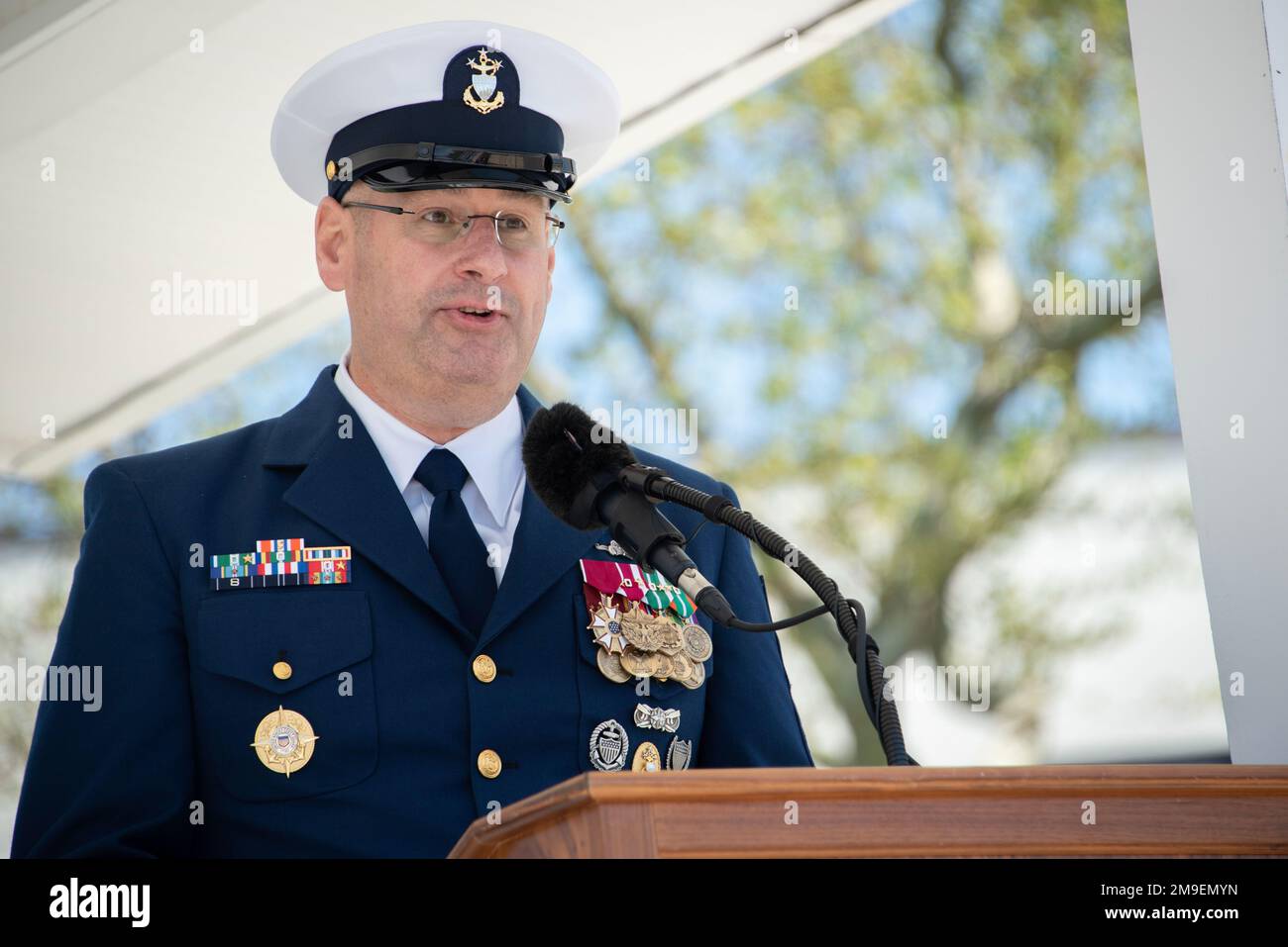 Master Chief Petty Officer of the Coast Guard Heath Jones delivers ...
