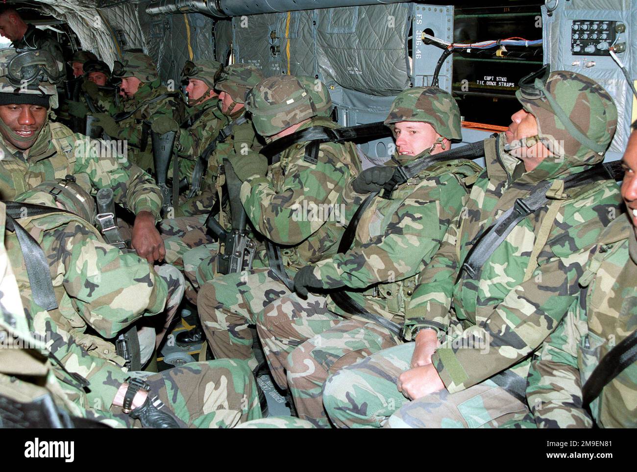Interior shot of the cargo bay of the US Marine MV-22 Osprey as Marines ...
