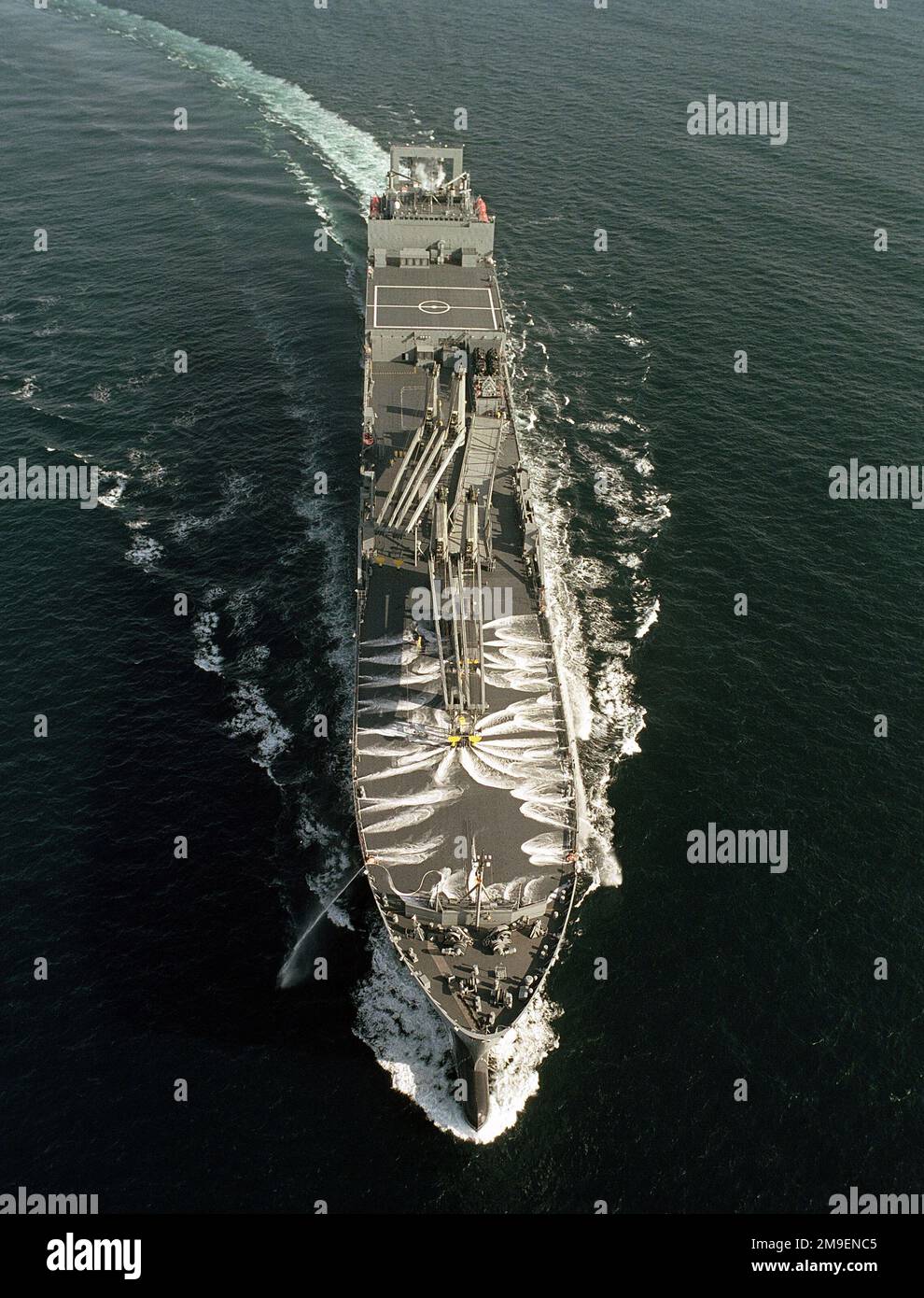 High oblique bow-on view of the Military Sealift Command (MSC) strategic heavy lift ship USNS ...