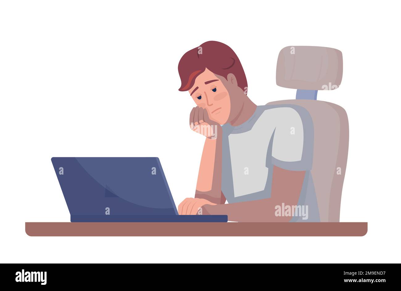 Overworked employee with laptop semi flat color vector character Stock ...