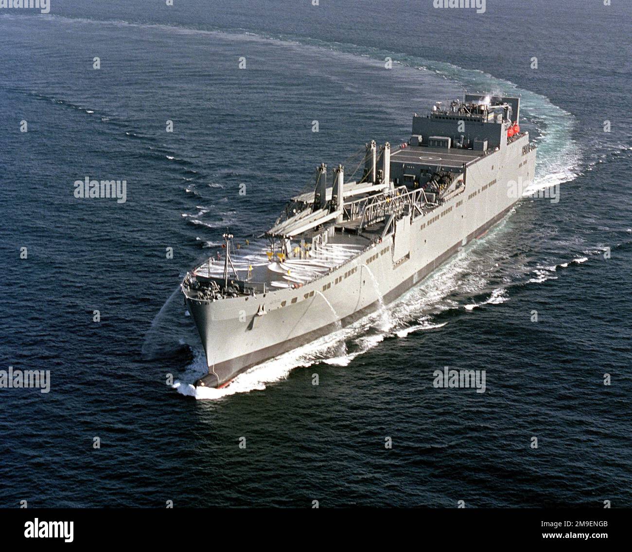 Aerial port bow view of the MSC (Military Sealift Command) strategic heavy lift ship USNS RED ...