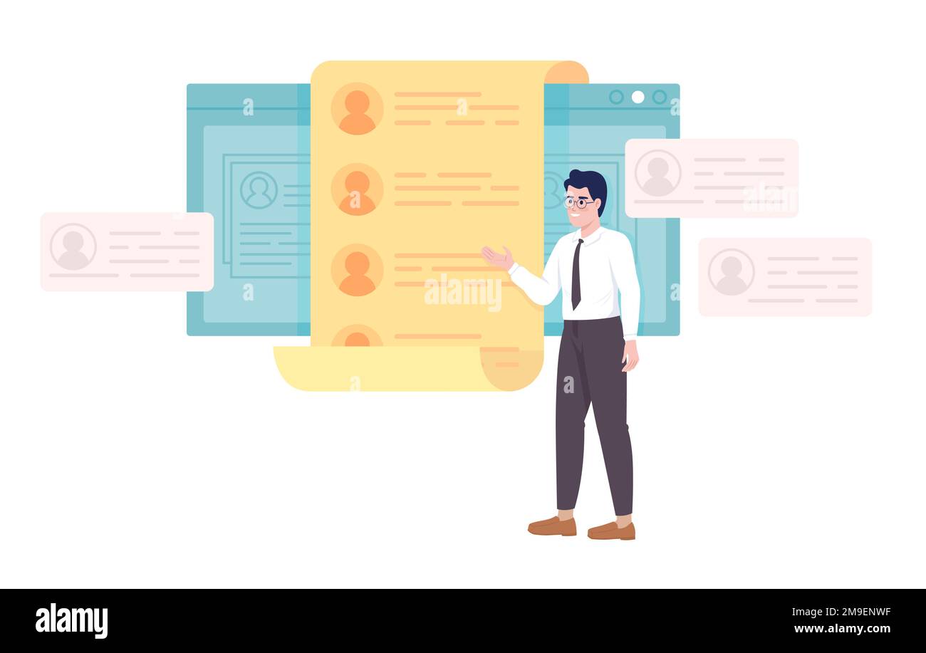 HR manager presenting job applicant resumes semi flat color vector ...