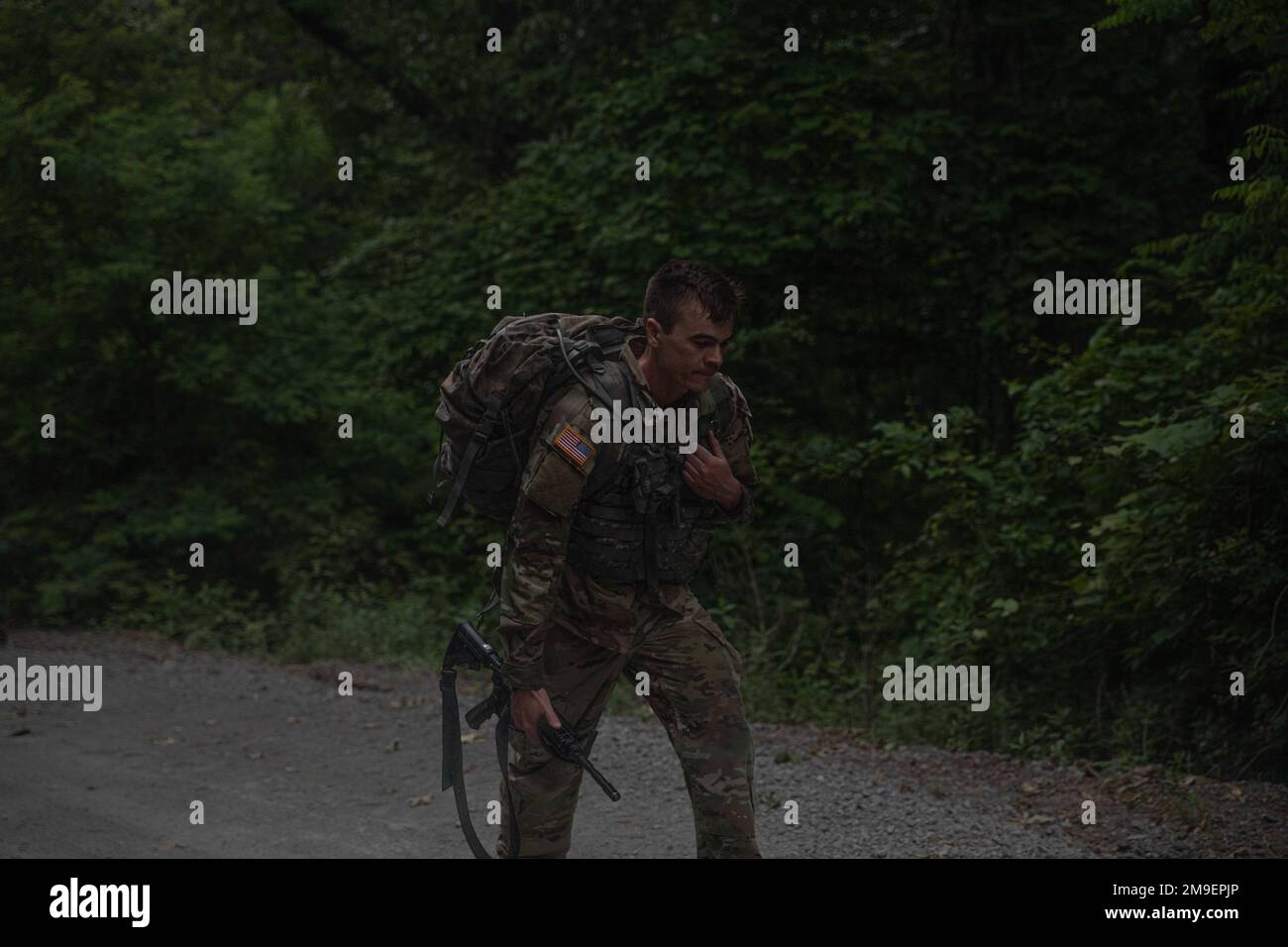 Spc. Kyle Combest, Oklahoma National Guard, competes in a 12 mile ruck ...