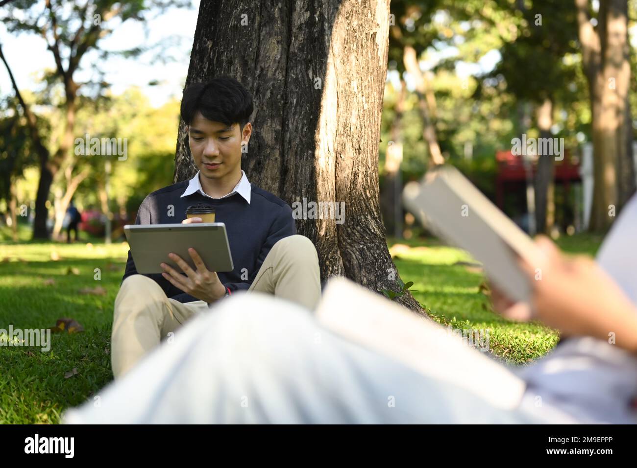 Students studying under tree hi-res stock photography and images - Alamy