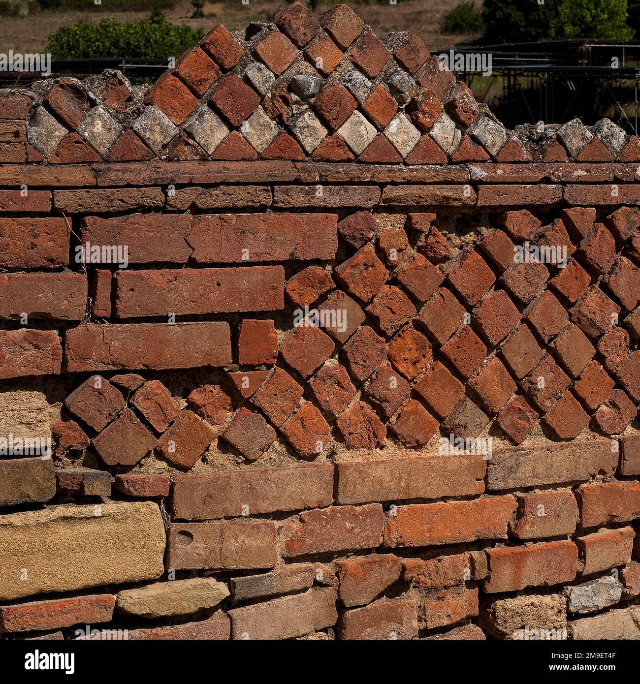 Square view of decorative diagonal ancient Roman brickwork: Opus ...