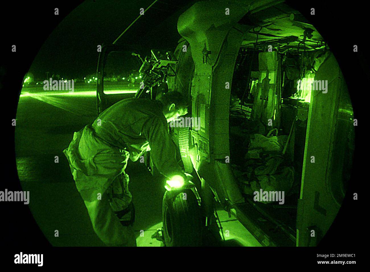 Right side profile medium shot at nighttime through a Starlight System ...