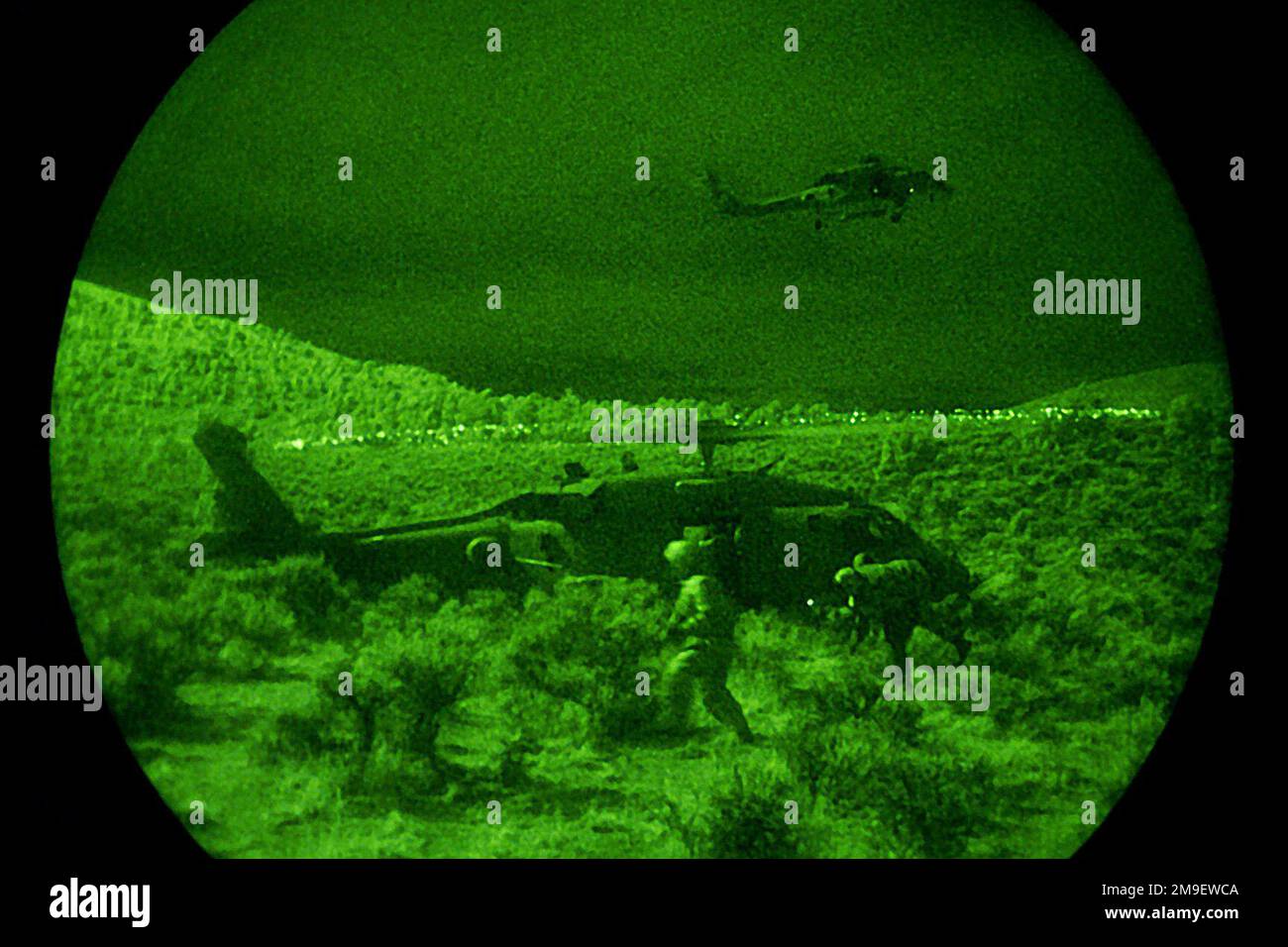 Right side profile medium shot at nighttime through a Starlight System ...