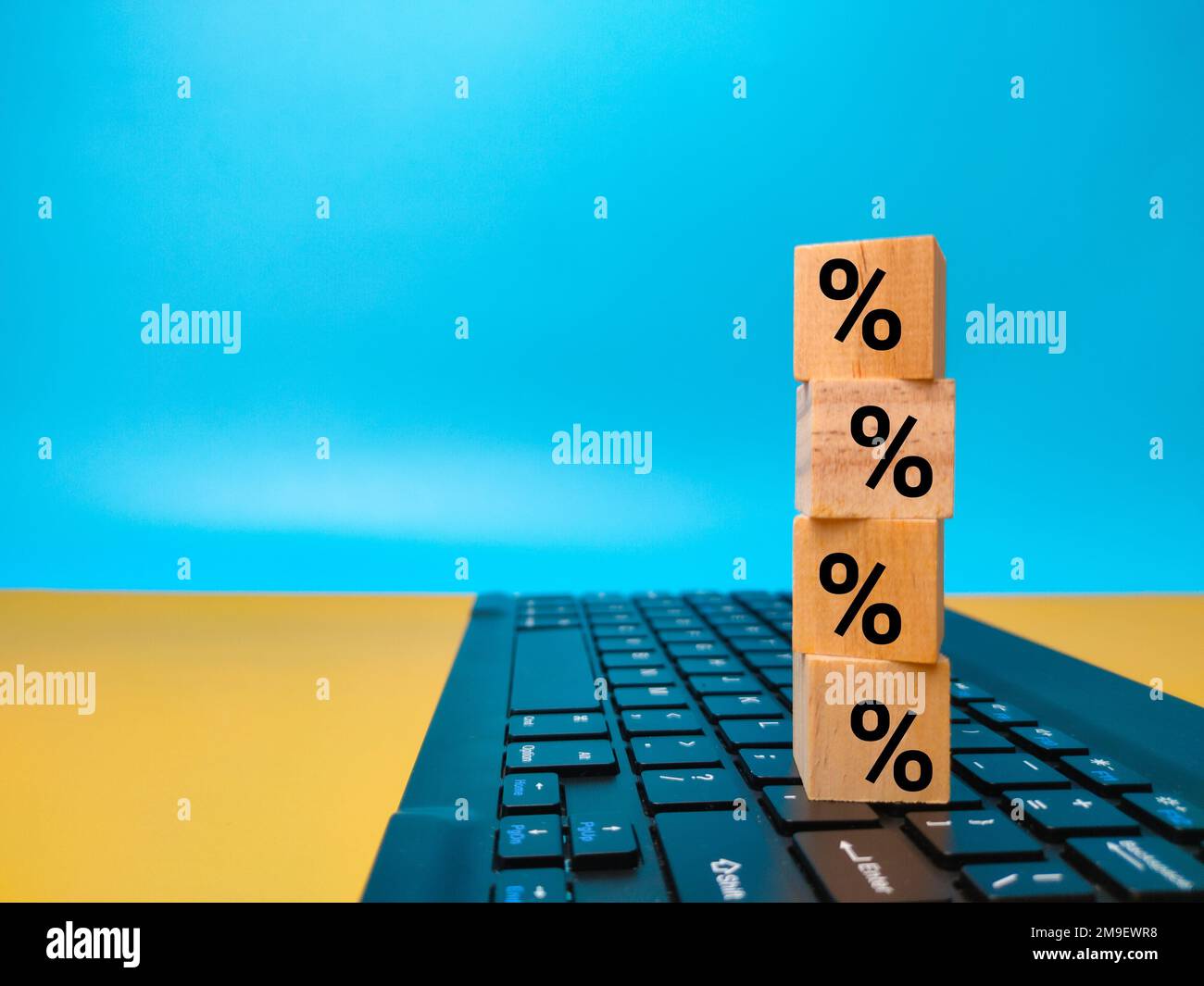 Percent or percentage symbols on wooden cubes. Calculating increasing ...