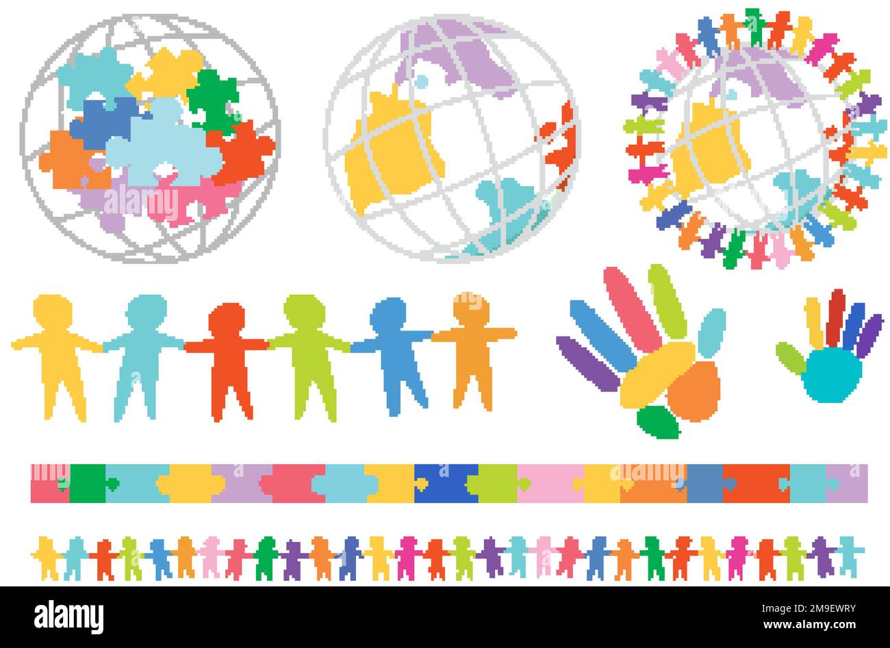 Globe human jigsaw puzzle icons set illustration Stock Vector Image ...