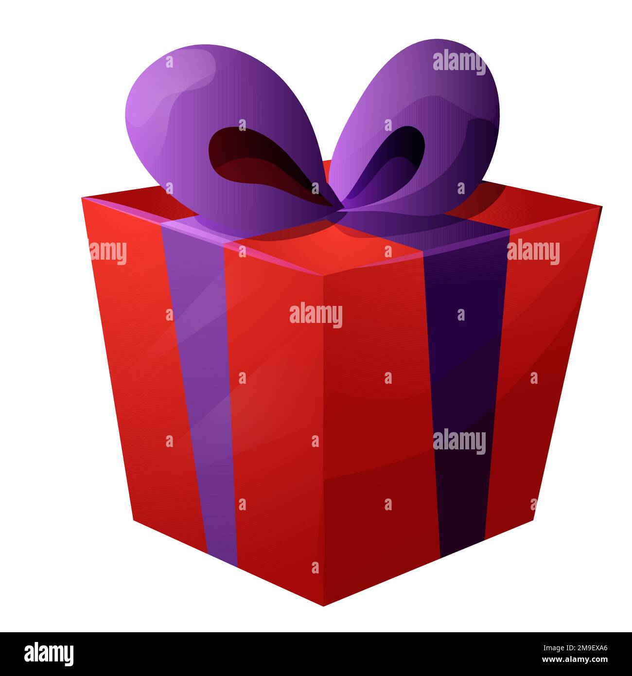 Red present box with bow, ribbon cute gift with wrapped paper, surprise ...