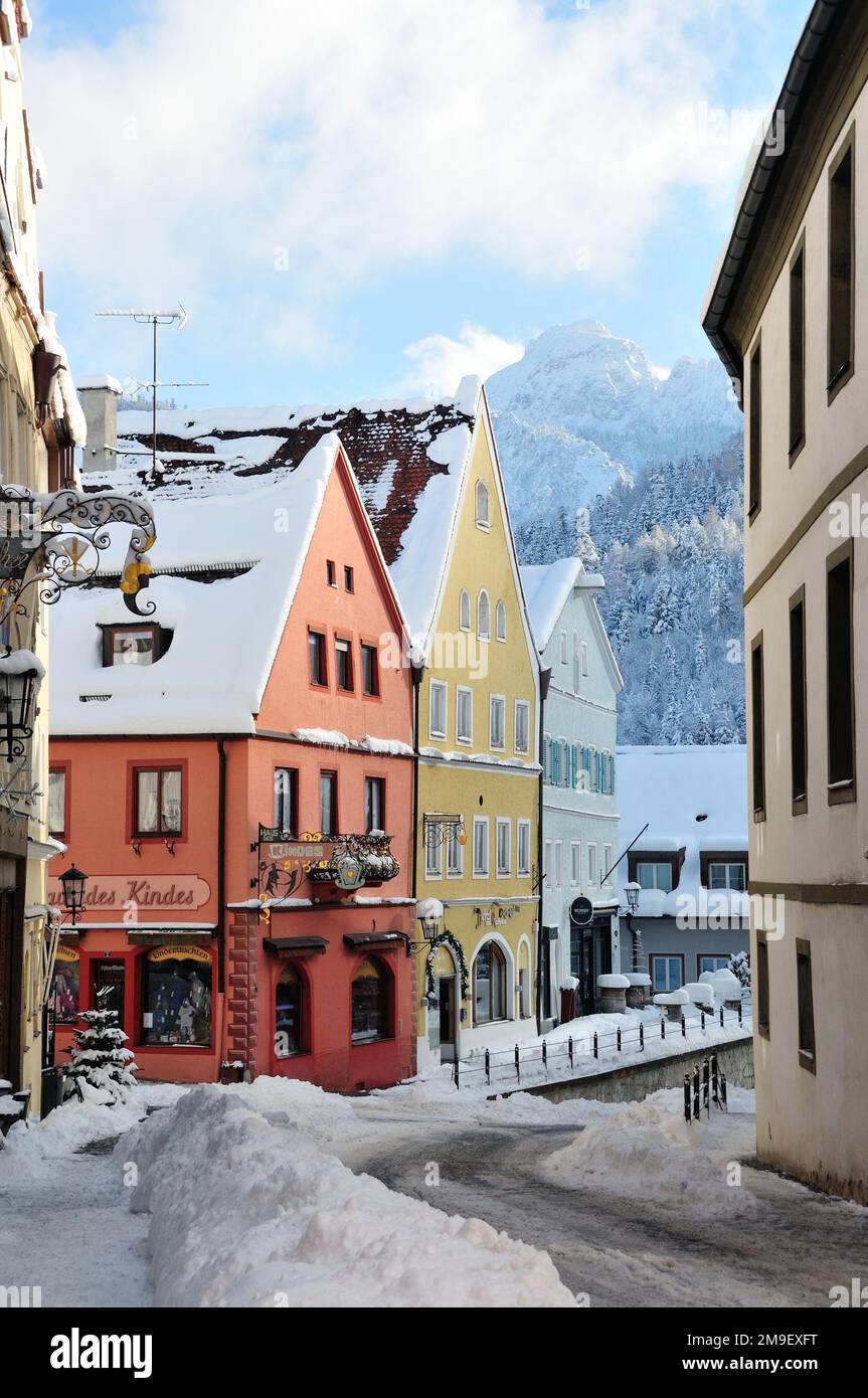Fuessen old town covered in snow, Bavaria, Germany Stock Photo - Alamy
