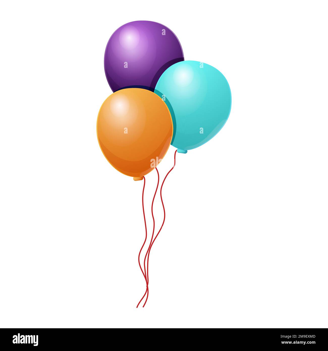 Colorful 3 balloons with bow set in cartoon style isolated on white ...