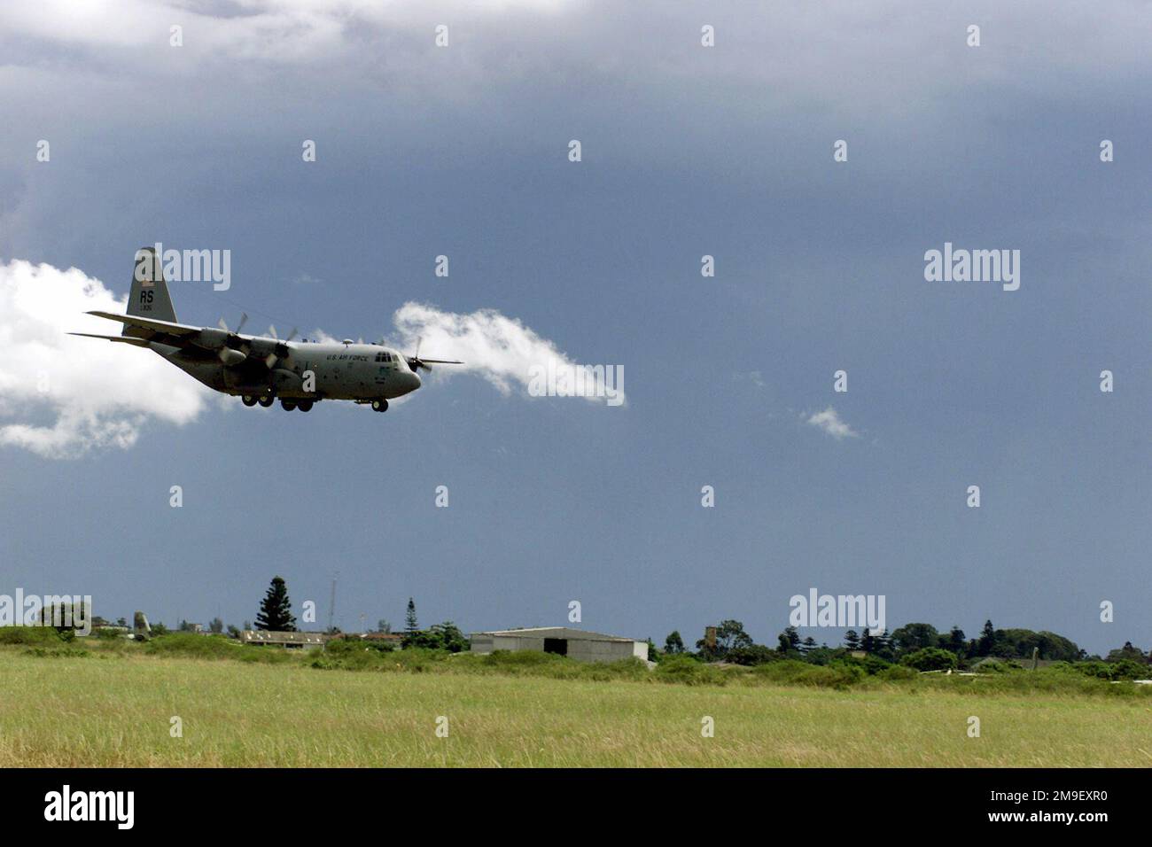 Right side front view long shot as a US Air Force C-130 from the 37th ...