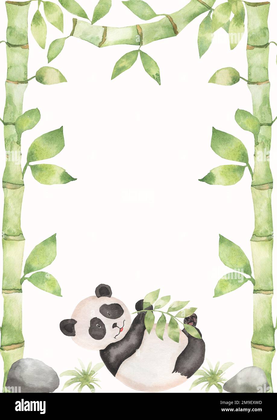 Panda lying on the ground with bamboo, surrounded by bamboo branches ...