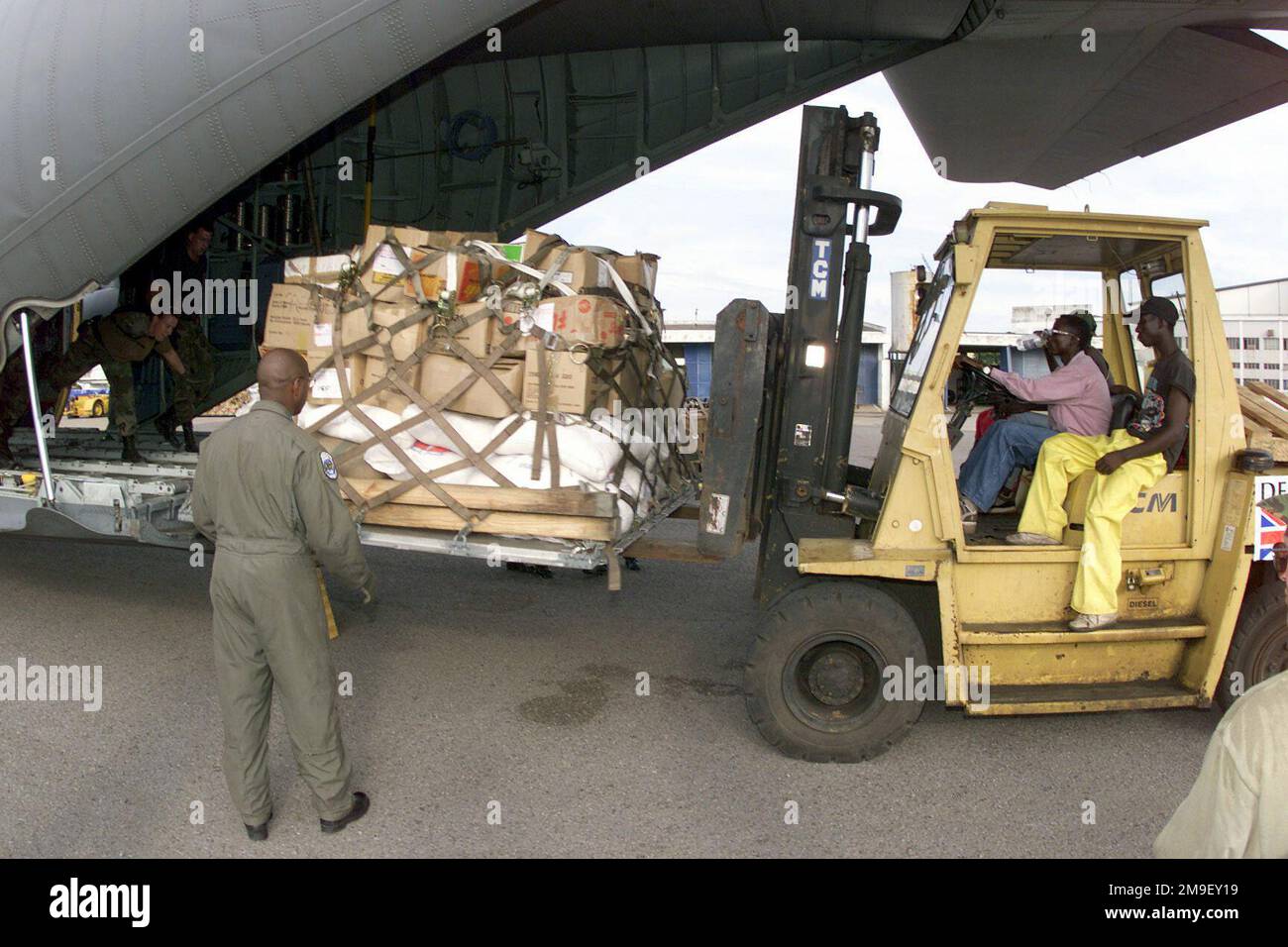 Left side profile medium close-up shot at the rear entrance of a US Air ...