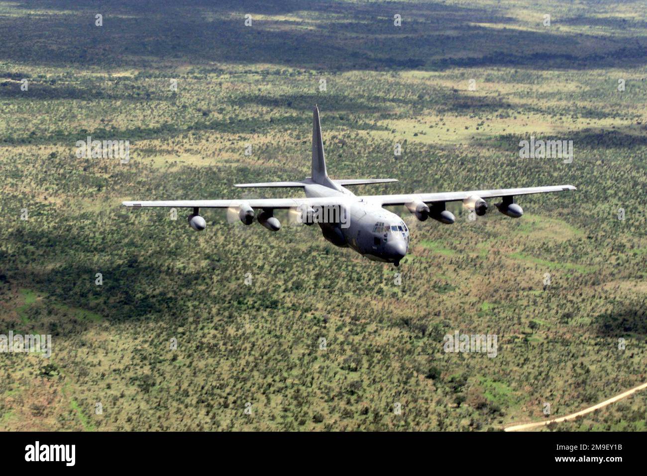 Right side front view medium long aerial shot as a US Air Force MC-130P ...