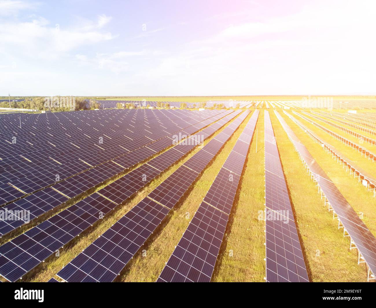 Aerial top view of a solar panels power plant. Photovoltaic solar ...