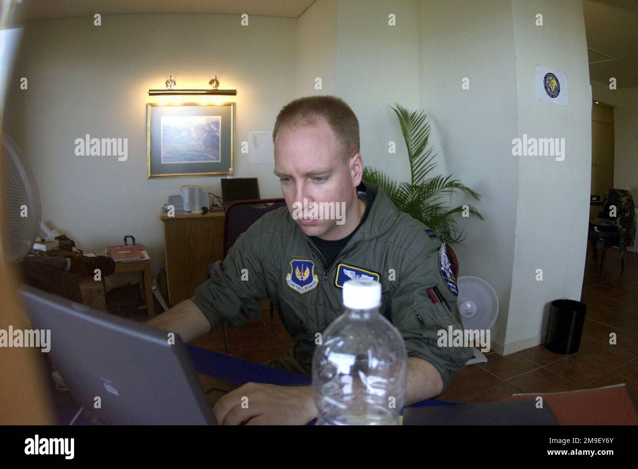 Left side front view medium close-up as US Air Force Captain Tom Allen ...