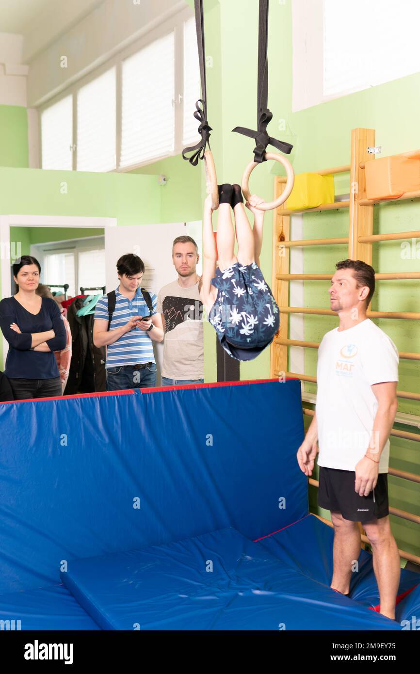 MOSCOW, RUSSIA-DEC 18, 2022: boy exercise young healthy isolated health ...
