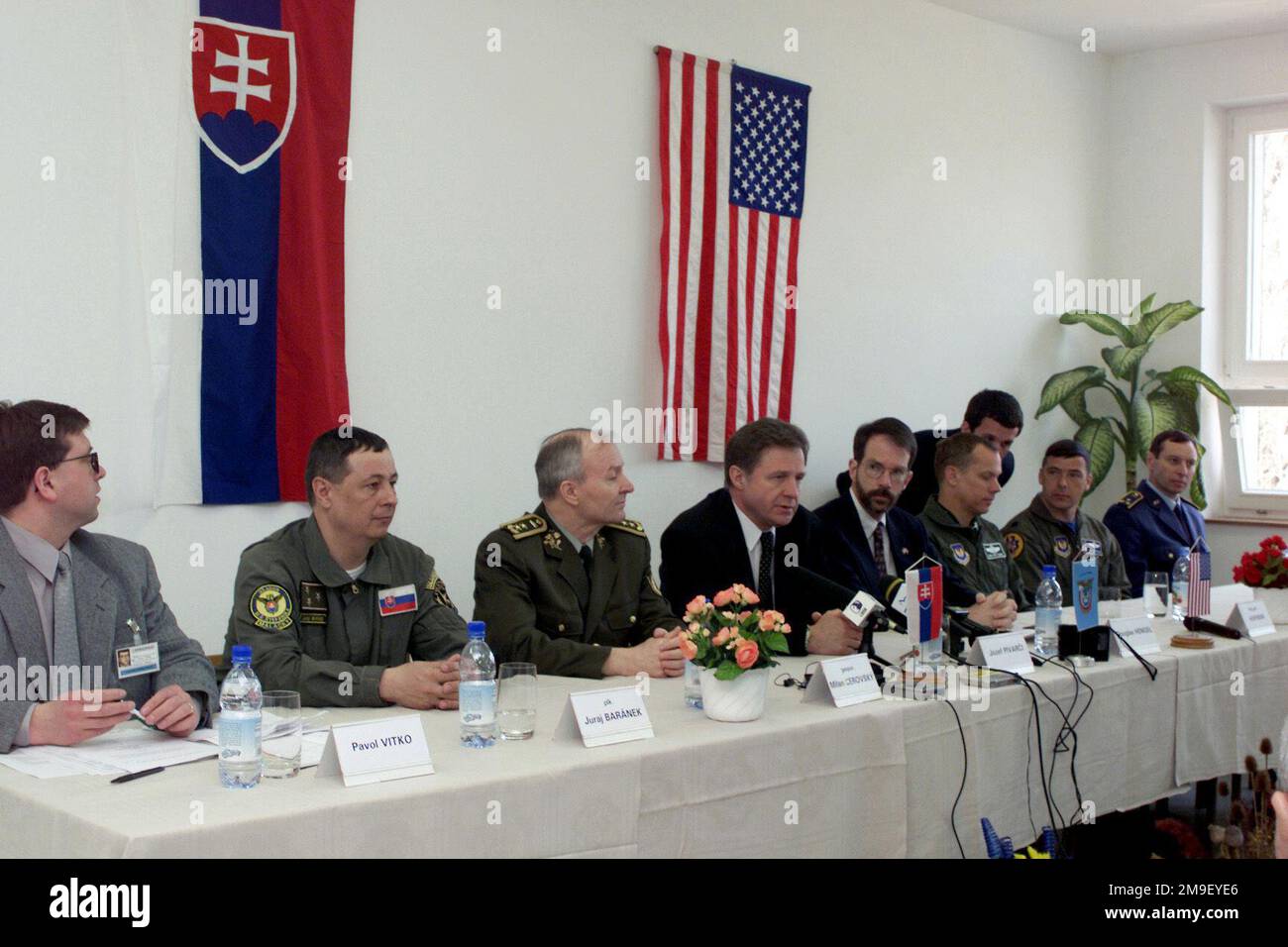 Slovak and U.S. officials gather for the media following the April 1 ...