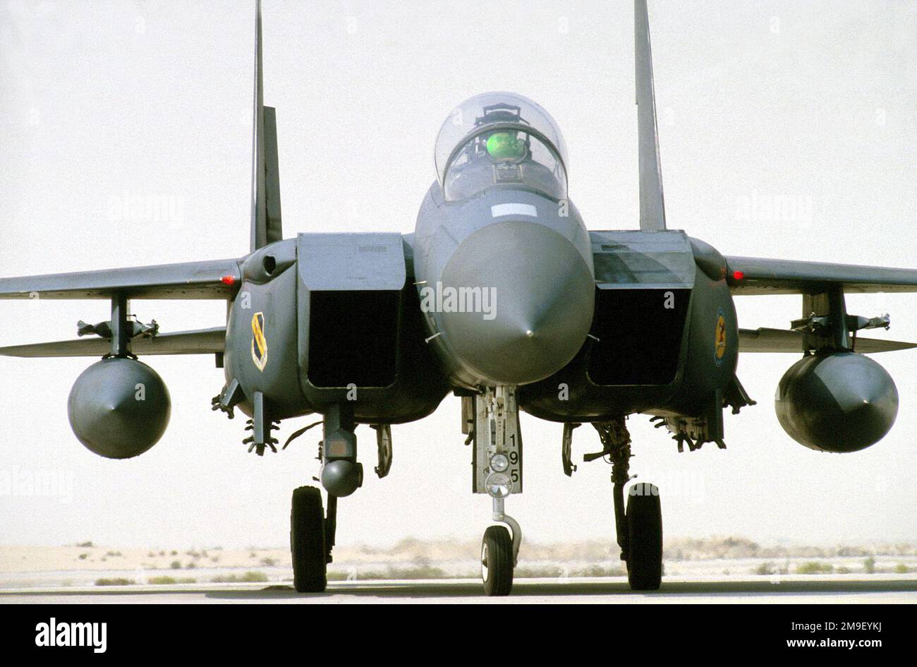 Medium shot, front view, an F-15E Strike Eagle, 4th Fighter Wing ...