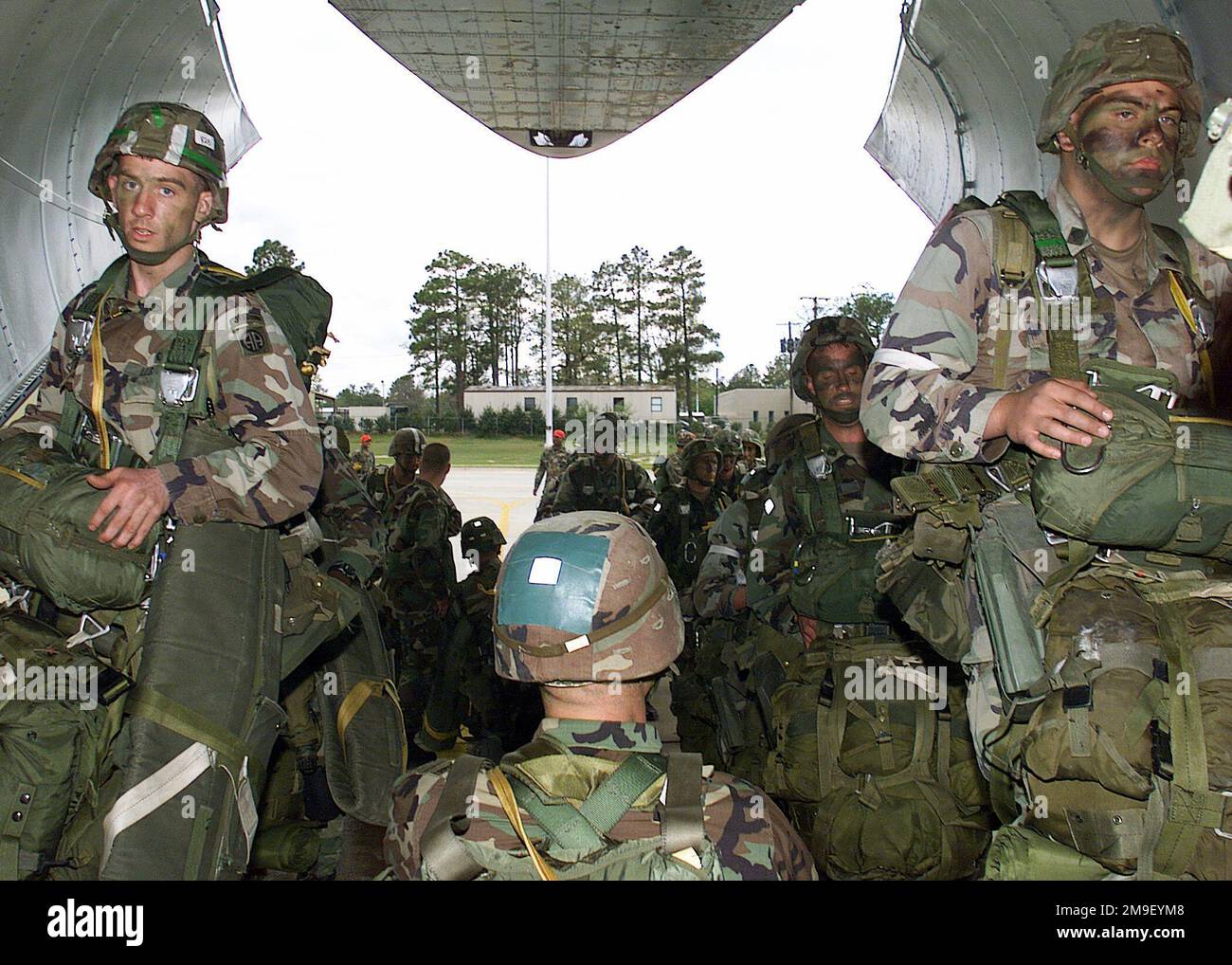 Camera inside aircraft. Medium close up, front view, two columns ...