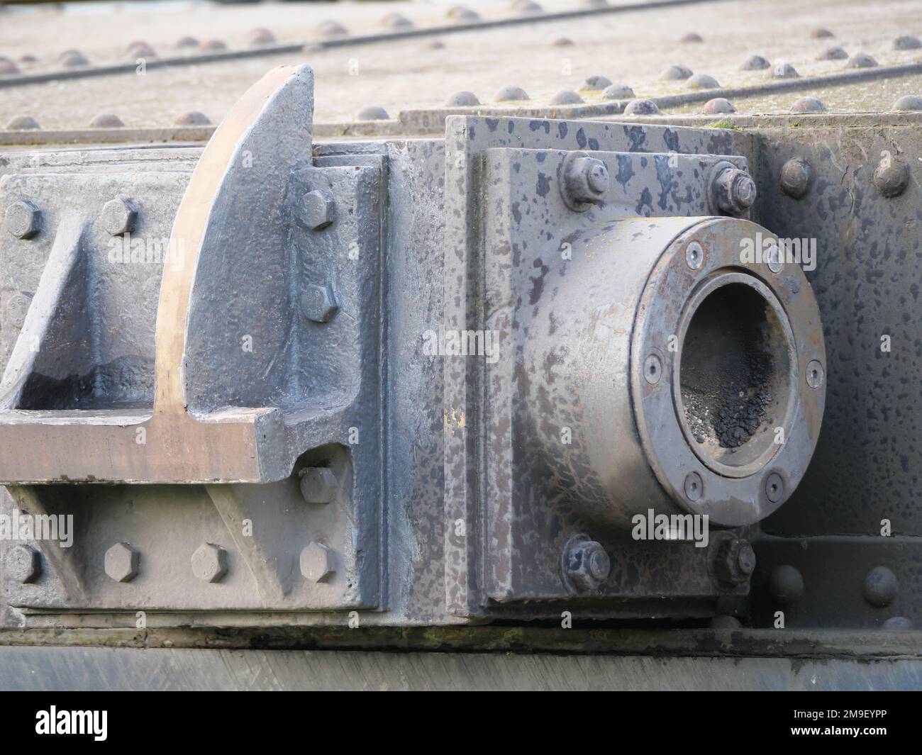 Steel hinge structure with steel rivets and bolts for a lock gate Stock ...