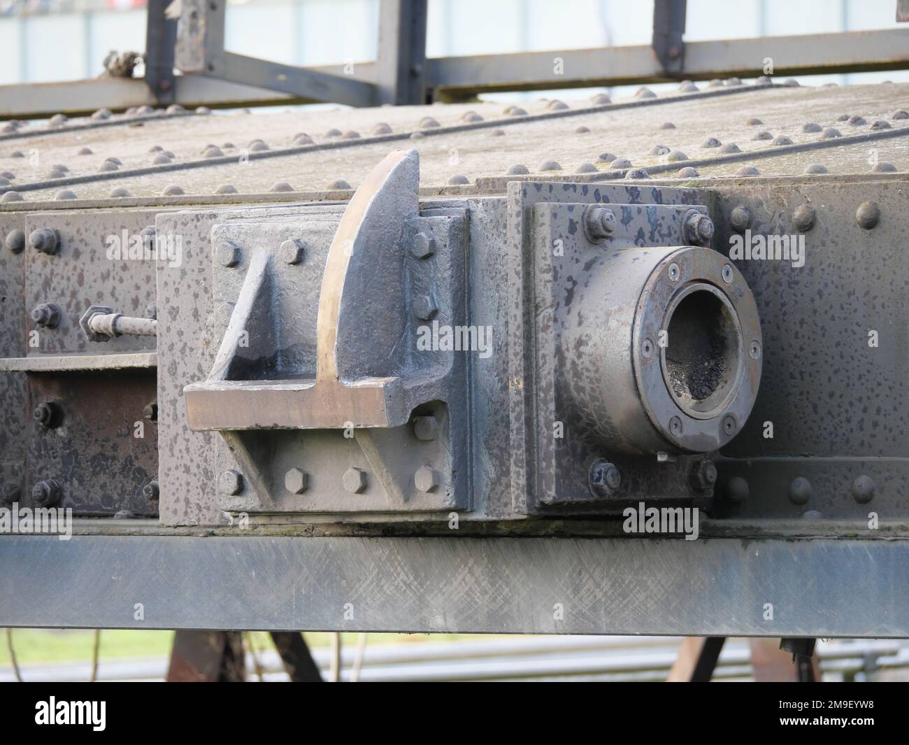 Steel hinge structure with steel rivets and bolts for a lock gate Stock ...