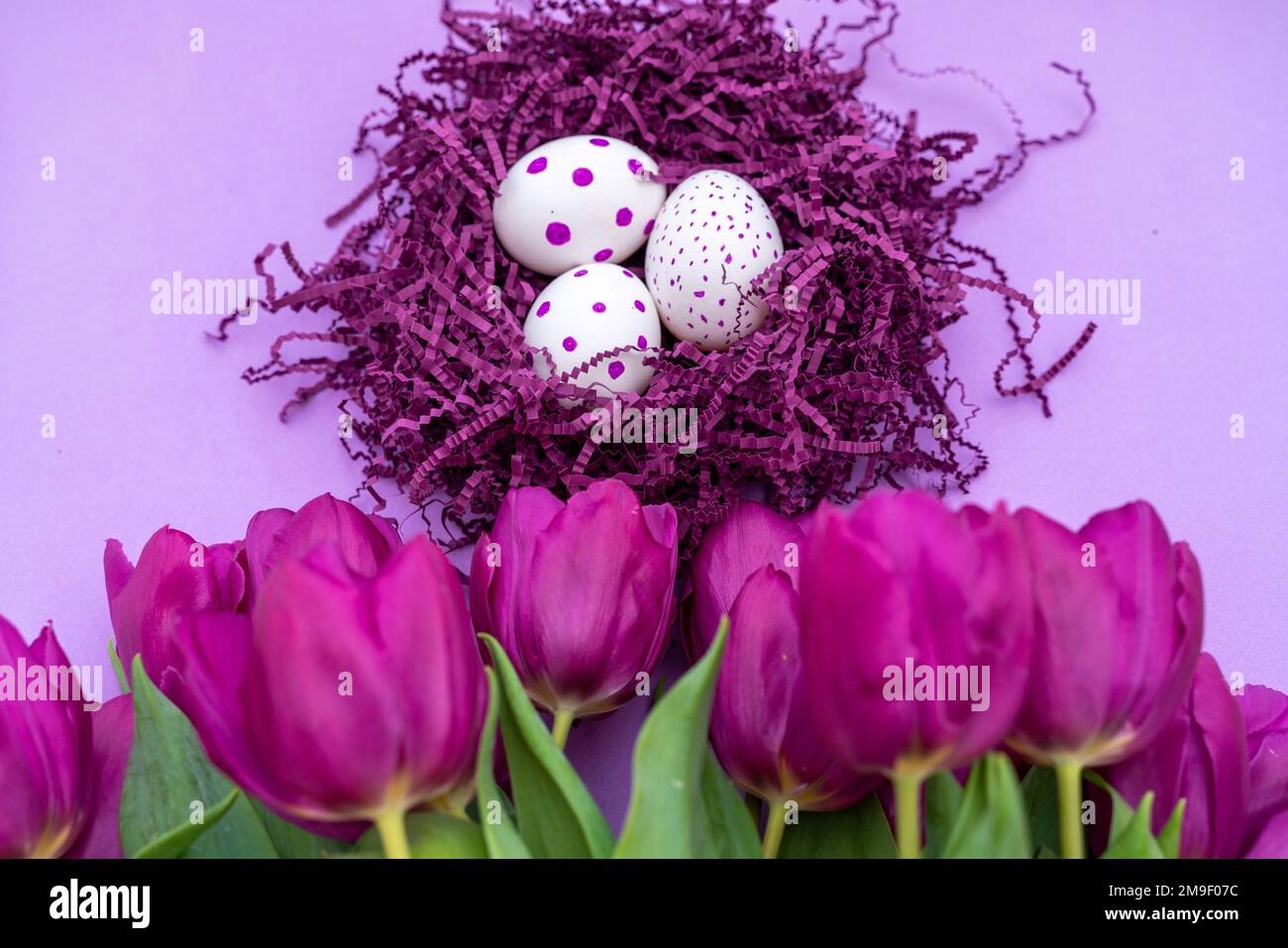 mother's day background. view from above. Beautiful bouquet of purple ...
