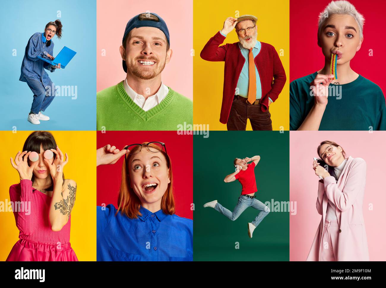 Collage made of different people of various age posing over ...