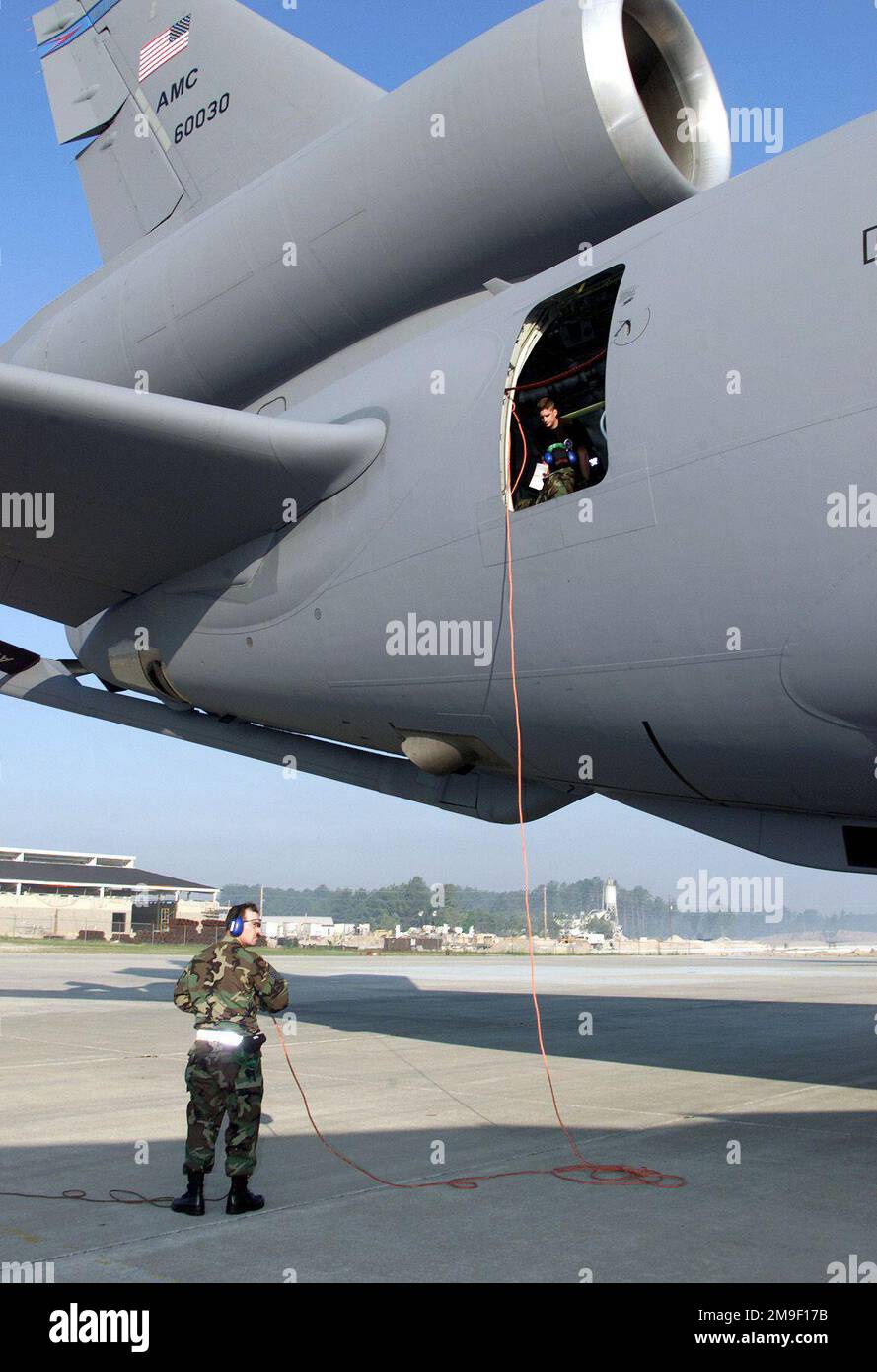 Left side front view medium shot of the tail section on a USAF KC-10 ...