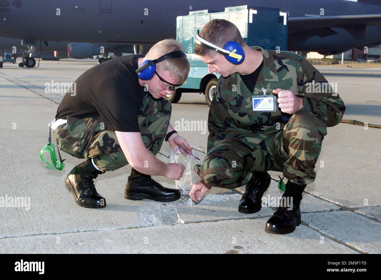 Straight on medium close-up shot as US Air Force SRA Jason Harayda and ...