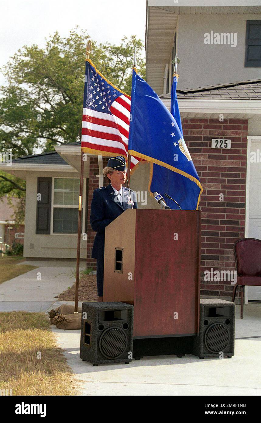 Left side front view medium long shot as US AIr Force Brigadier General ...