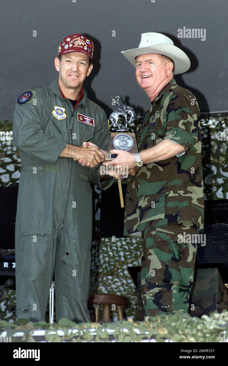 Straight on medium close-up shot as US Air FOrce General Charles T ...