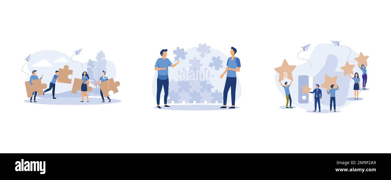 people connecting puzzle elements, symbol of teamwork, cooperation ...