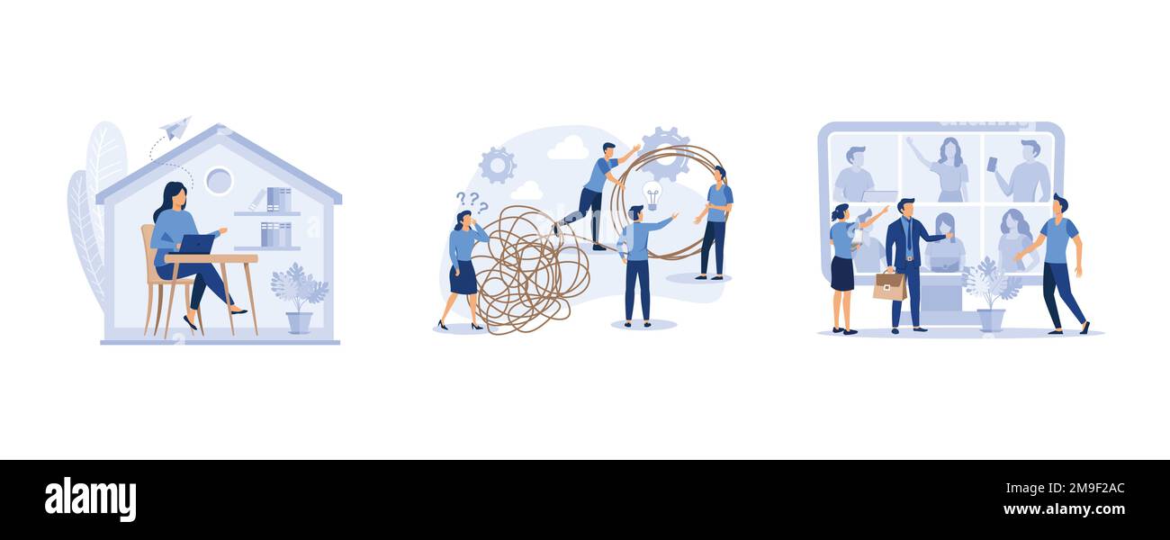 work from home online, concept of solving business problems, online ...