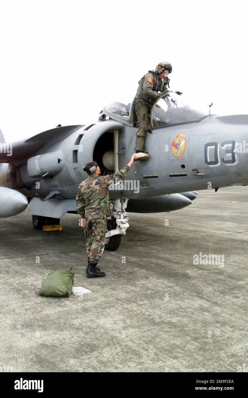 Right side front view medium shot as US Marine Lieutenant Colonel John ...
