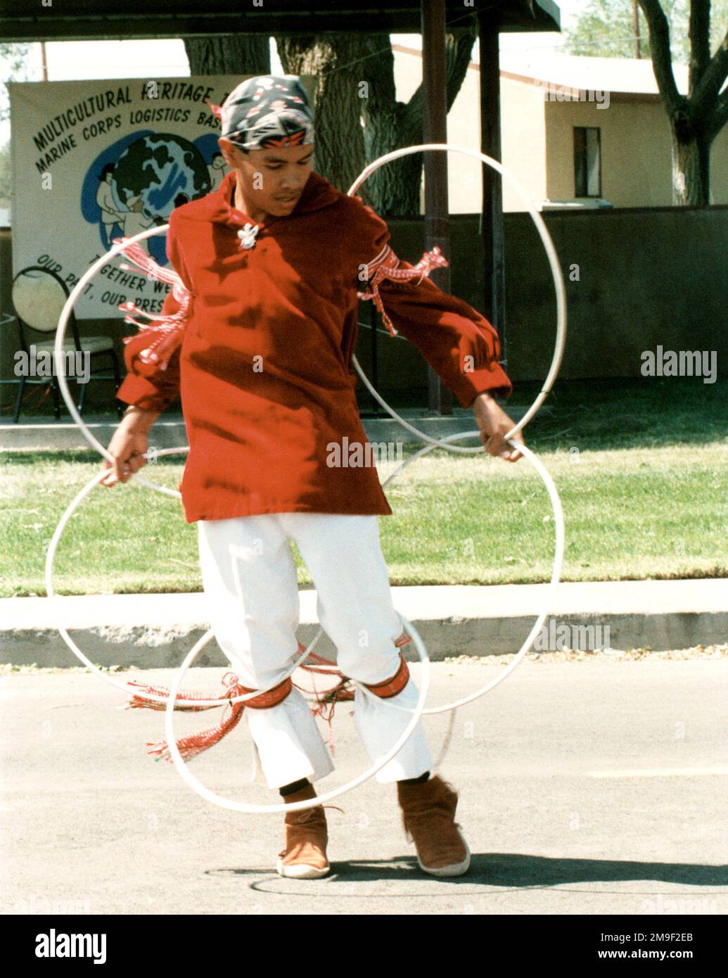 Robby Ramos performs a traditional ring dance at Marine Corps Logistics ...