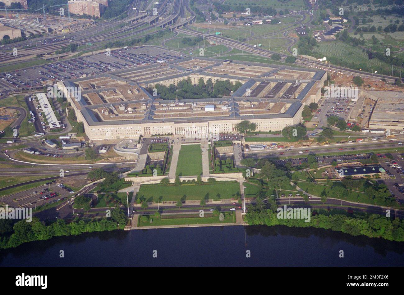 Aerial view of the Pentagon as viewed from off the river entrance ...