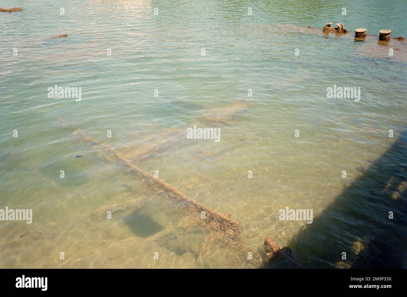 View looking down on the portside of the battleship USS ARIZONA (BB 39 ...